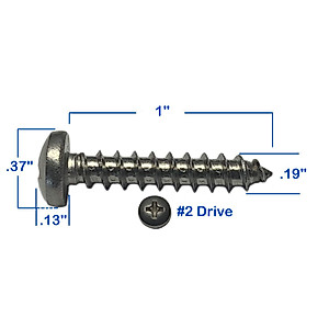 #10 x 1 Stainless Steel Pan Head Sheet Metal Screws, Full Thread, Phillips Drive, Bright Finish, Self-Tapping, Quantity 100 Pieces by Marine Bolt Supply