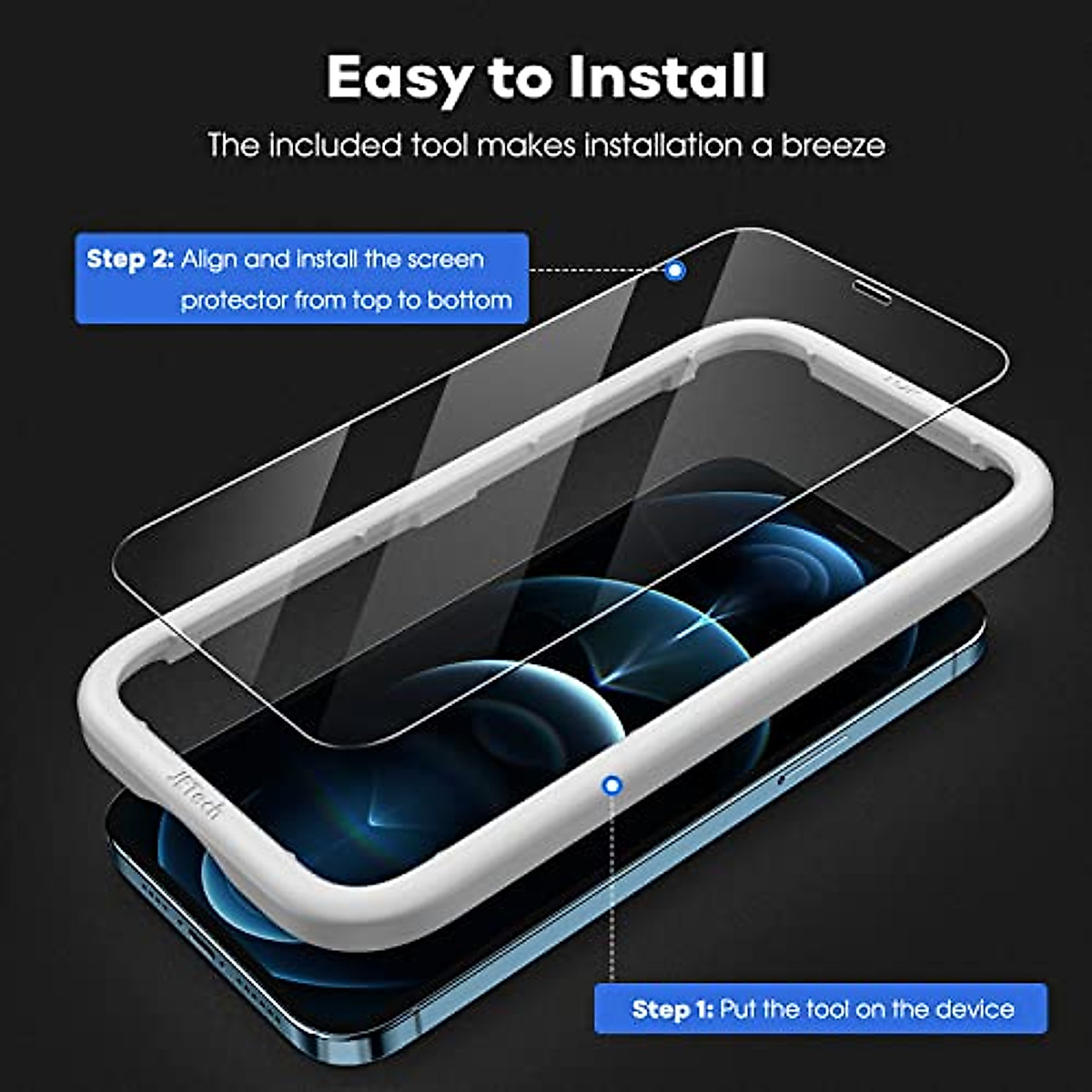 JETech Full Coverage Screen Protector for iPhone 12 Pro Max 6.7-Inch, Tempered Glass Film with Easy Installation Tool, Case-Friendly, HD Clear, 3-Pack