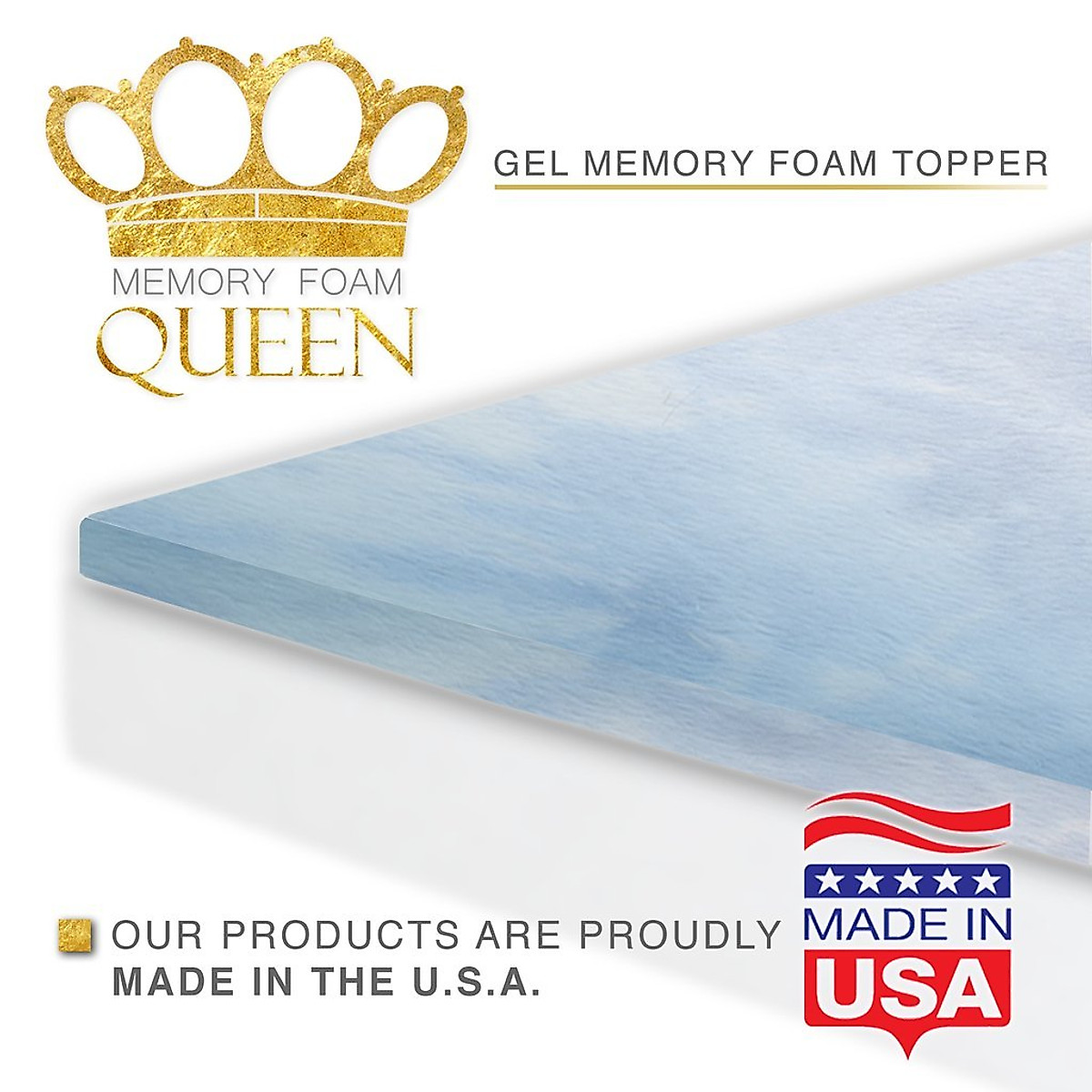 MFQ - Gel Memory Foam Mattress Topper King Size Bed Pad - Made in The USA - 2 Inch Gel Mattress Topper King Size for Extra Padding - Extra Soft and Comfy Gel Infused Toppers