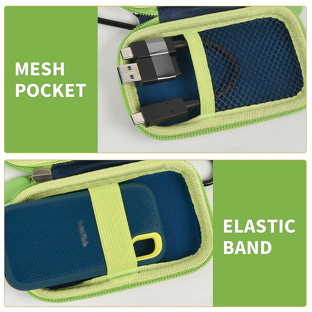 Case Compatible with SanDisk 1TB 2TB 500GB 4TB/for SanDisk PRO Extreme Portable SSD, External Solid State Hard Drive Storage Holder for SDSSDE61/ SDSSDE60/ SDSSDE81/SDSSDE30/SDSSDE60 (Box Only)(Green)