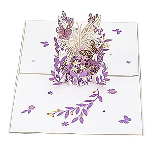 Bajayvovo Purple Butterfly Birthday Pop Up Card, Butterfly Flower 3D Greeting Card Butterfly Gift for Women Wife Girl Daughter, Mothers Day Thinking of You Anniversary, All Occasion