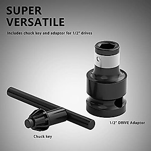 Renekton 3/8” Drill Chuck with 1/4” Quick Change Hex Drive, Convert Impact Driver Hammer and Wrench to Drill
