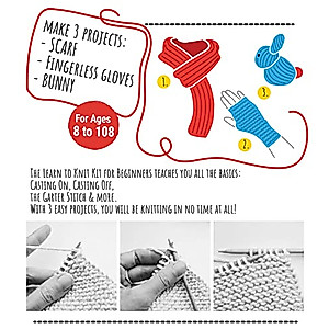 CraftLab Knitting Kit for Beginners, Kids and Adults Includes All Knitting Supplies: Wool Yarn, Wooden Knitting Needles, Yarn Needle and Instructions – Fantastic Gift