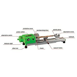 Onetuon Mini Wood Lathe Benchtop MICRO Woodturning Lathe Grinding Polishing Beads Drill Rotary Tool Set Variable Speed (Standard)