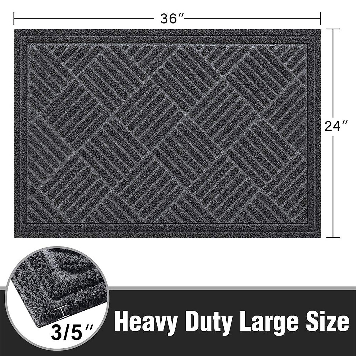 Amagabeli Large Outdoor Door Mats Rubber Shoes Scraper 36" x 24" for Front Door Entrance Outside Doormat Patio Rug Dirt Debris Mud Trapper Waterproof Out Door Mat Low Profile Washable Carpet BG038