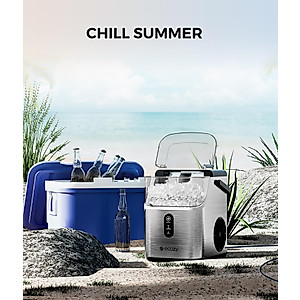 ecozy Smart Nugget Ice Maker Countertop, Pebble Ice Maker with 35lbs/24H Soft Chewable Ice, Self-Cleaning Ice Machine with Voice Control for Home Kitchen Party Bar Office, Stainless Steel