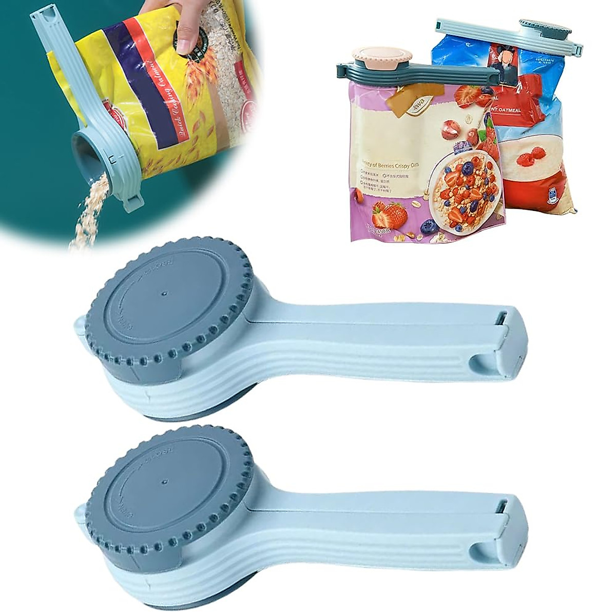 Seal and Pour Bag Clip with Pour Spout & Lid 2025 New Food Bag Clips with Pour Spout, Wide Mouth Food Storage Sealing Clips, Snack Clips that Pour, Bag Pouring Clip with Pour Spout (Style1)