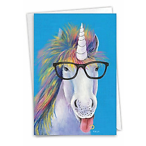 The Best Card Company - 1 Happy Birthday Card with Envelope - Adorable Colorful Animals, Fun Kids Notecard - Unique Unicorns C7186ABDG