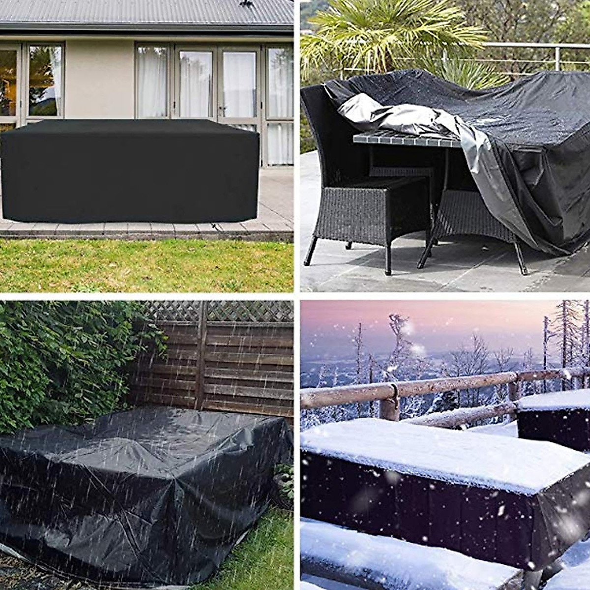 Patio Furniture Covers, Outdoor Waterproof Patio Table Furniture Set Covers, Rectangular Table and Chair Set Cover, Outdoor Sectional Sofa Set Covers with 4 Windproof Buckles 300x240x90cm(LxWxH)