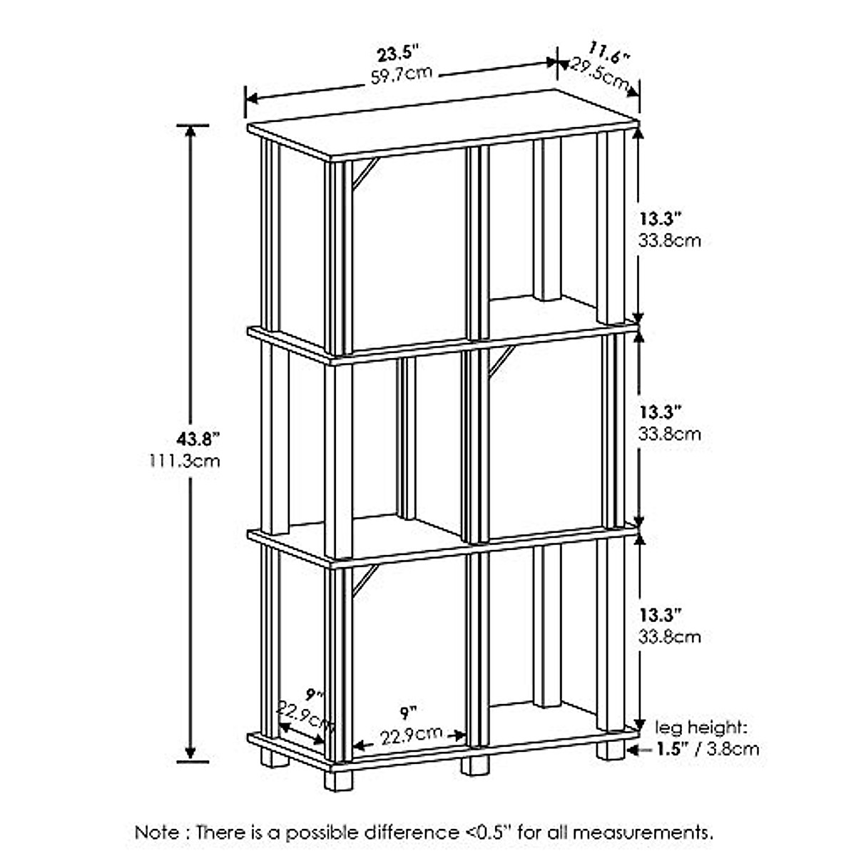 FURINNO Brahms Storage Shelf, 4-Tier, Black Oak/Black