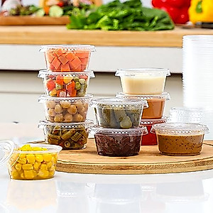 AOZITA [60 Sets - 2 oz Jello Shot Cups, Portion Cups With Lids, Small Plastic Containers with Lids, Airtight and Stackable Souffle Cups