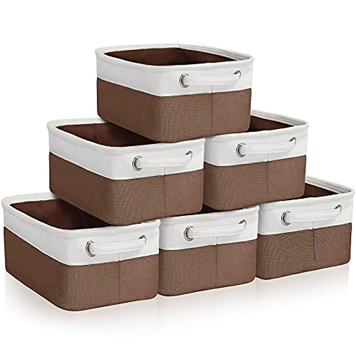 Small Storage Baskets, 6-Pack Small Fabric Bins,Empty Gift Baskets with Rope Handles, Collapsible Decorative Baskets for Shelves, Closets, Laundry, Nursery