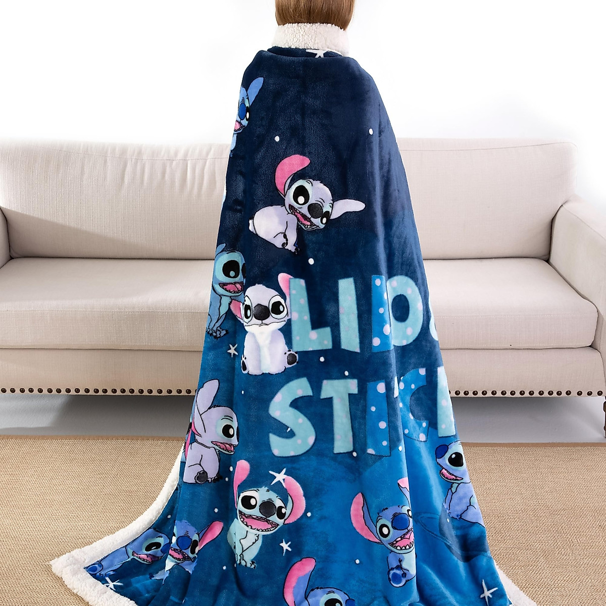 Kids Sherpa Flannel Throw Blanket 50" x 60 inches, Super Soft Cozy Plush Blanket for Indoor and Outdoor Use (Stitch, Throw(50'' × 60''))