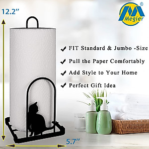 Megier Paper Towel Holder, Kitchen Countertop Paper Tower Stand, Fits Standard Jumbo Roll in Dining Table or Bathroom, Metal Paper Towel Toilet Paper Dispenser with Heavy Duty Base (Black)