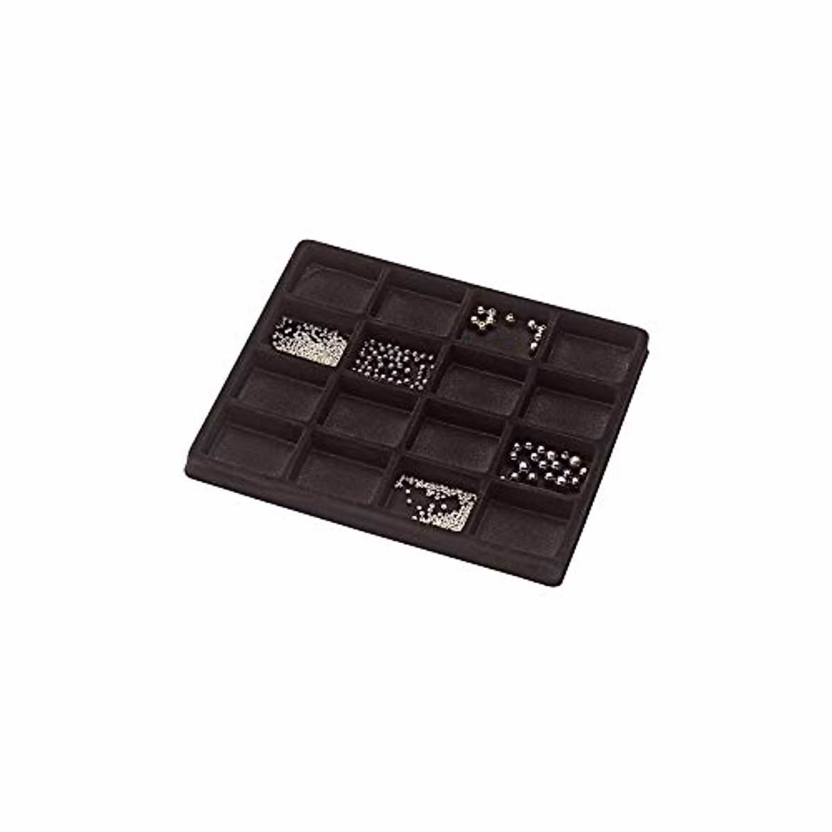 16 Section Black Flocked Tray Inserts - 7"L x 6-3/4"W - Set of 3