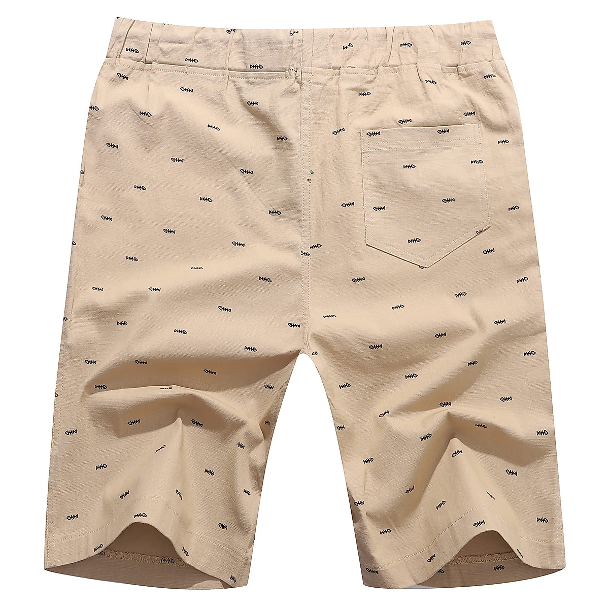 YUANYI Men's Linen Casual Classic Fit Short Summer Beach Shorts with Elastic Waist and Pockets Khaki Fish Bone 2XL