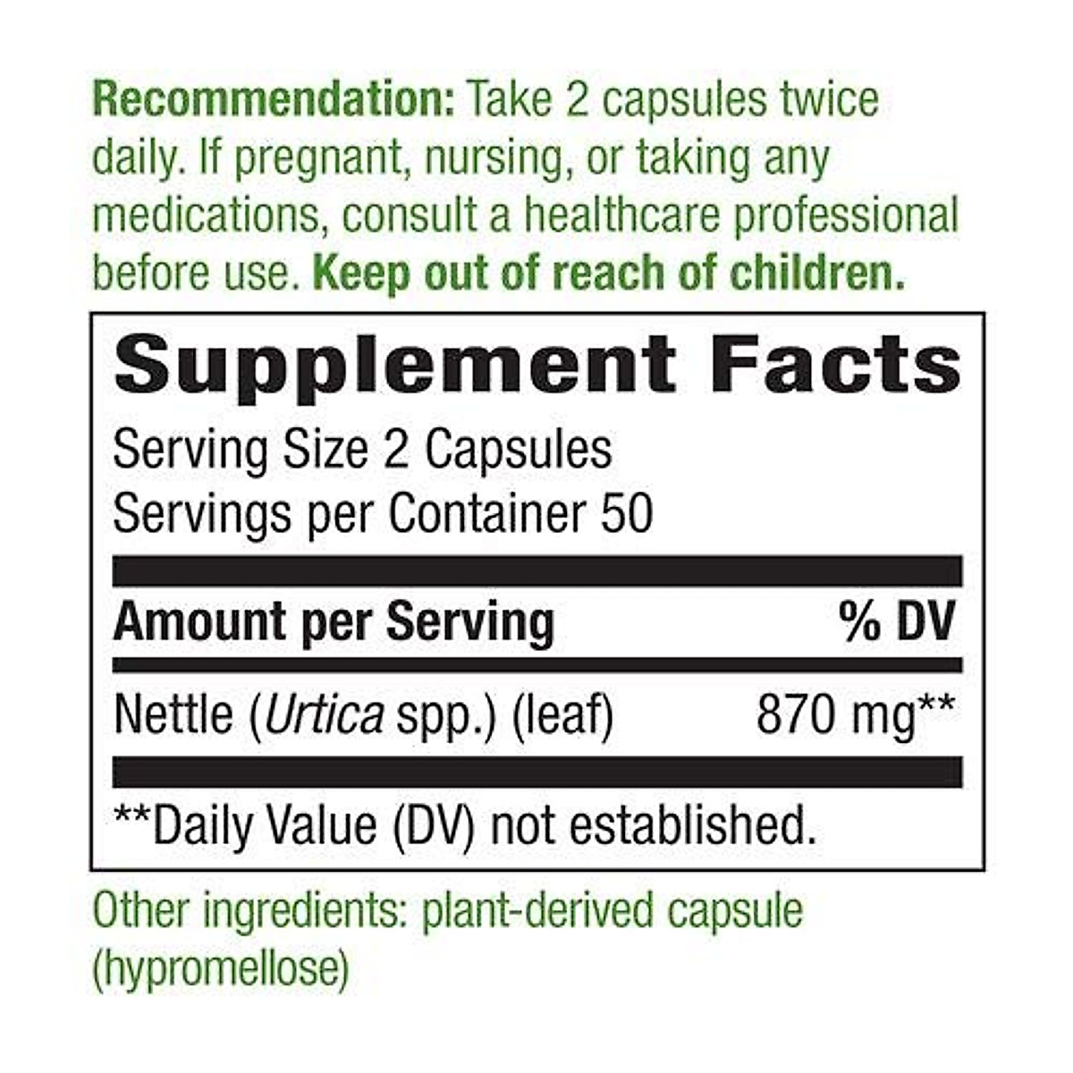 Nature's Way Nettle Leaf 435 mg, TRU-ID Certified, Non-GMO Project, Vegetarian, 100 Count (Pack of 4)