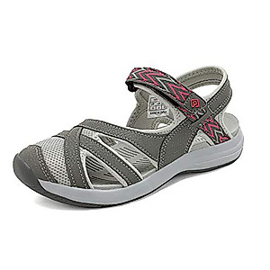 DREAM PAIRS Womens Hiking Sandals Sport Athletic Sandal, Grey/Coral-9 (181103L)