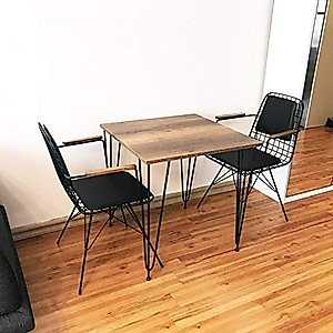 THEIA TASARIM STARLEG Metal Dining Side Arm Chair | Mid Century Modern Wire Design Kitchen Chairs with Faux Leather Seat & Back Pad | Dining Room Arm Chair for Cafe & Bistro | Set of 2 Indoor-Outdoor