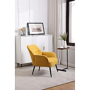 Ochangqi Modern Mid Century Velvet Sherpa Armchair, Accent Chair for Living Room Bedroom and Office, Easy Assembly, Comfy and Stylish Sofa Chair (Yellow)