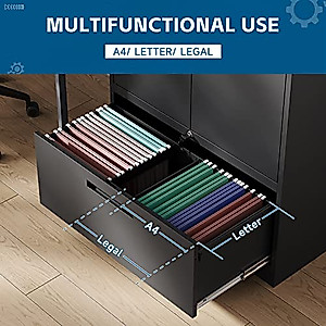 PEUKC Metal File Cabinet with Drawer, Lockable Vertical Lateral Filing Storage Cabinet, File Cabinet with Storage Cabinet for Home Office, Legal/Letter/A4 Size Steel File Storage Cabinet, Black