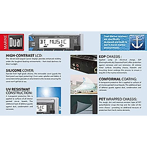 Dual Electronics WCPSX422BT Marine Stereo LCD Single DIN | Marine Radio with Built-in Bluetooth | SiriusXM SXV300 Tuner | Two 6.5-inch Dual Cone Marine Speakers and Marine Antenna