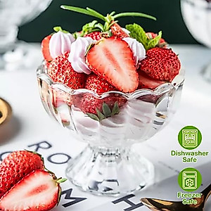 6 Pack Glass Dessert Cups with Spoons, Hlukana 5 oz Ice Cream Cups, Small Cute Dessert Bowls, Ice Cream Bowls for Birthday Party, Sundae Bar, Perfect for Dessert, Sundae, Fruit, Salad, Snack, Cocktail