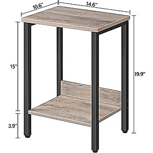 ALLOSWELL End Table, Side Table with Storage Shelf, Slim Nightstand, Steel Frame, for Living Room, Study, Bedroom, Industrial Design, Greige ETHG5001