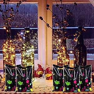 50 Pcs Neon Candy Bags Let's Glow in The Dark Goodie Bag Bulk Plastic Treat Gift Wrap with Handles for Retro 80's 90's Birthday Party Favor Decoration