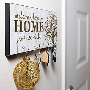 Personalized Key Holder for Wall | Housewarming Gifts for Newlyweds, Customized Key Hanger, Wedding Gift for Couples - Welcome Home - D8