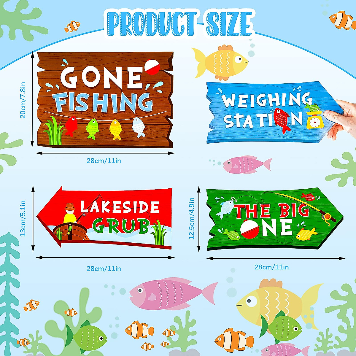 20 Pieces Gone Fishing Party Directional Signs The Big One Welcome Signs Backyard Door Cutouts Summer Birthday Baby Shower Party Favor Ideas Decoration Supplies
