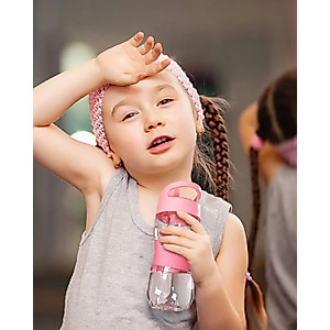 Kids Water Bottle with Straw 12 OZ BPA-Free Tritan Bulk Bottle Pink Little Girls Clear Drinking Bottle for School