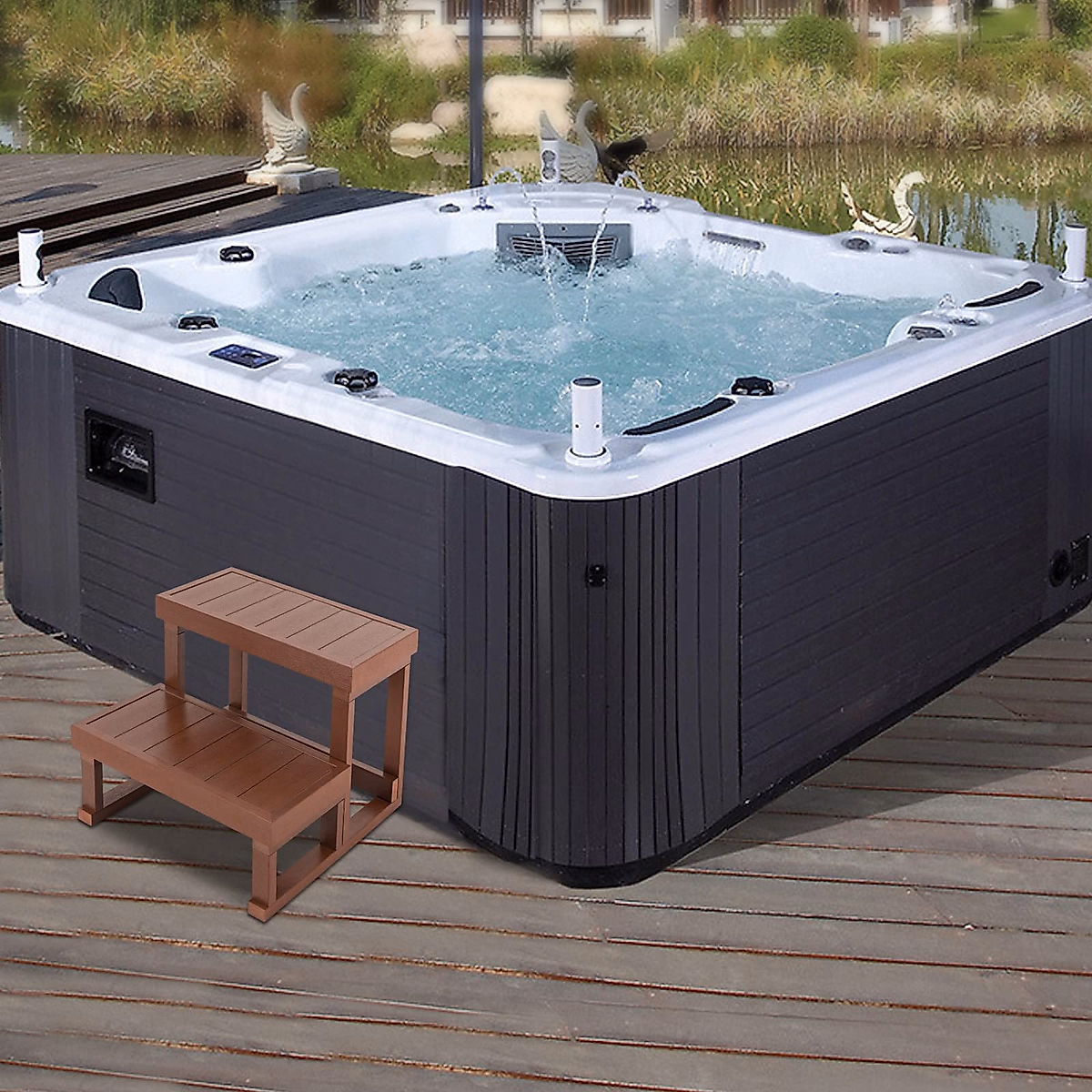 Hot Tub Spa Steps Outdoor Hot Tub Stairs Polystyrene Spa Steps fit for Any Hot Tub Shape and Size(3.28ft High), Brown