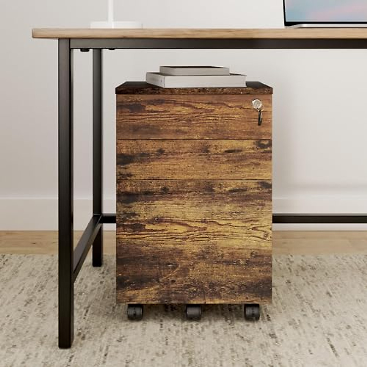 TOPSKY 3 Drawers Wood Mobile File Cabinet Fully Assembled Except Castors (Rustic Brown, 16.3x15.7x24.4)