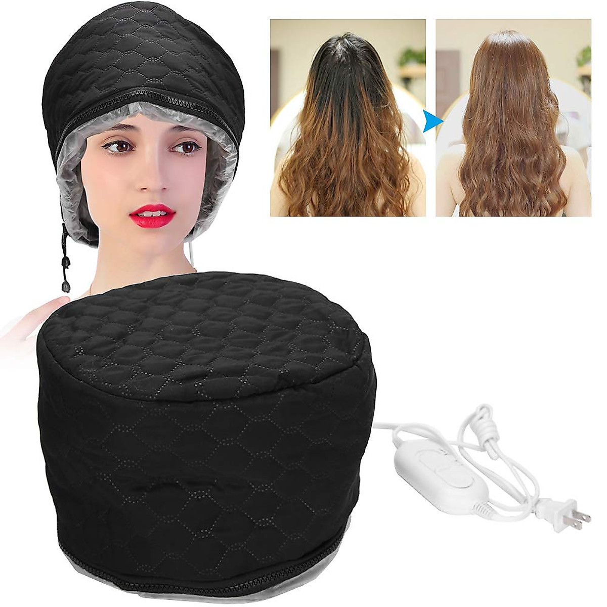 Watris Veiyi Hair Steamer Heat Cap, 2 Gear Temperature Control, Deep Conditioning Heating Cap, for Home Spa Use