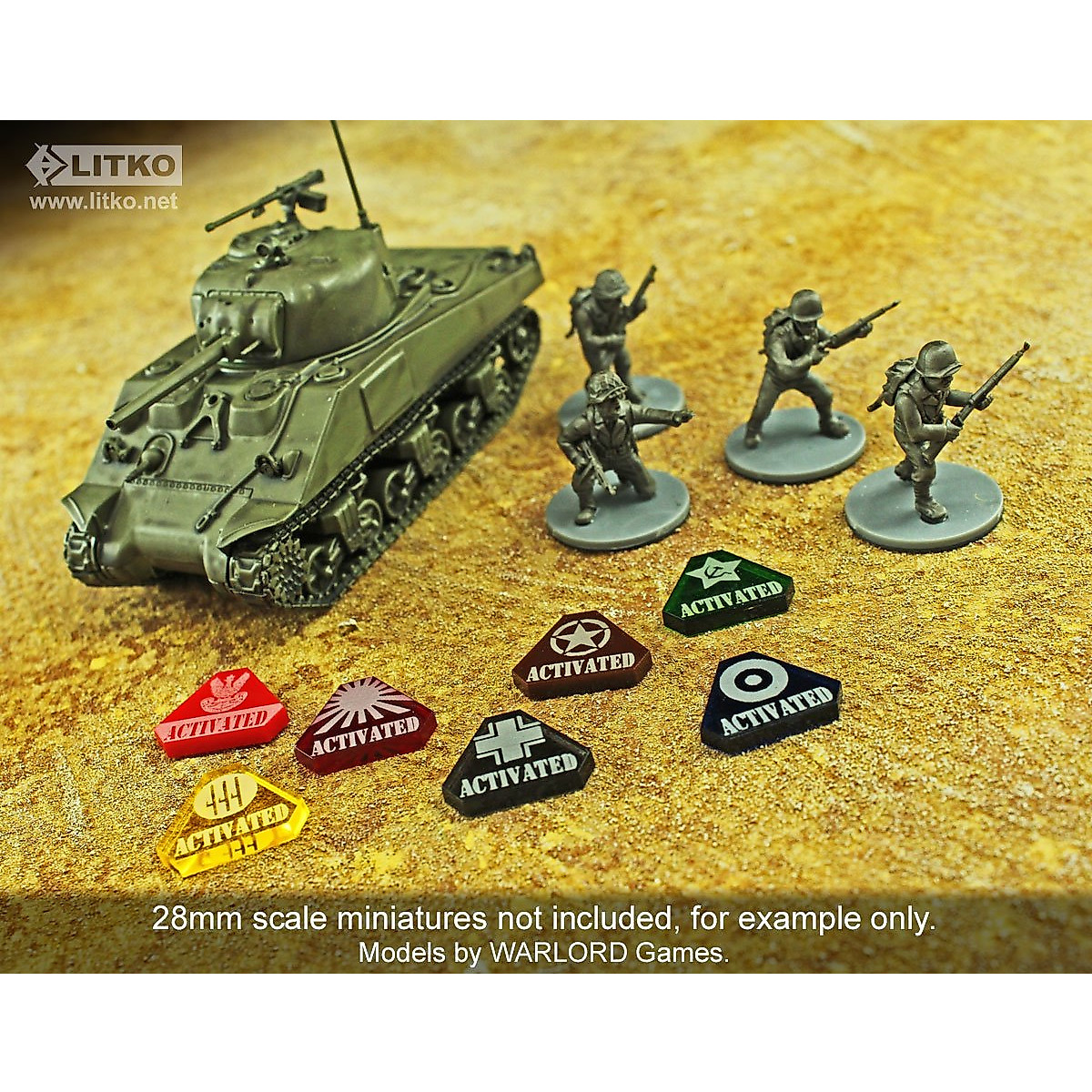 LITKO World War Two Miniature Wargames National Faction Activated Token Game Pieces Compatible with Bolt Action (Brown (United States))