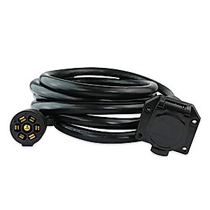 Leisure Cords 7-Way Trailer Extension Cord Wire 12 Ft - 7 Pin Connector Plug for RV Trailer, Caravan, 5th Wheel to Truck or Van - Heavy Duty & Weatherproof (12-Feet)
