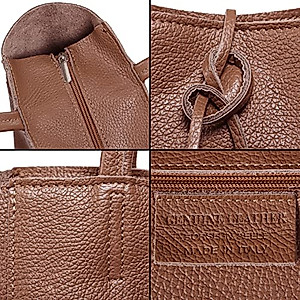 TAKEASY Women's Genuine Leather Italian Tote Bag with Zipper - Large Handbag for Shopping, Work and Travel (Camel)