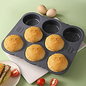 ulafbwur Bread Mold with Mesh Air Hole Design Silicone Non-stick Durable Flexible 8-compartment Hamburger Bun Pan Baking for Home Kitchen Bakery Use Grey