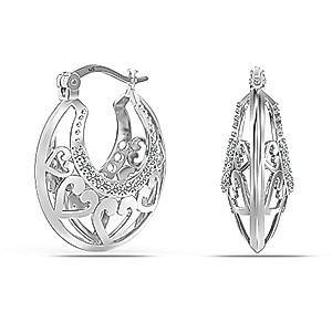 LeCalla Sterling Silver Jewelry Heart Filigree Cage Hoop Earrings for Women