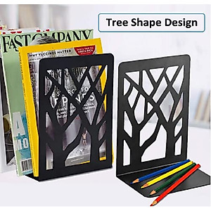 Ruoxian 3 Pairs Tree Branches Book Ends Metal Nonskid Bookends Heavy Duty Bookshelves Organizer Office Book Ends for Shelves, Bookend, Book Ends for Heavy Books (Black-3 Pairs)