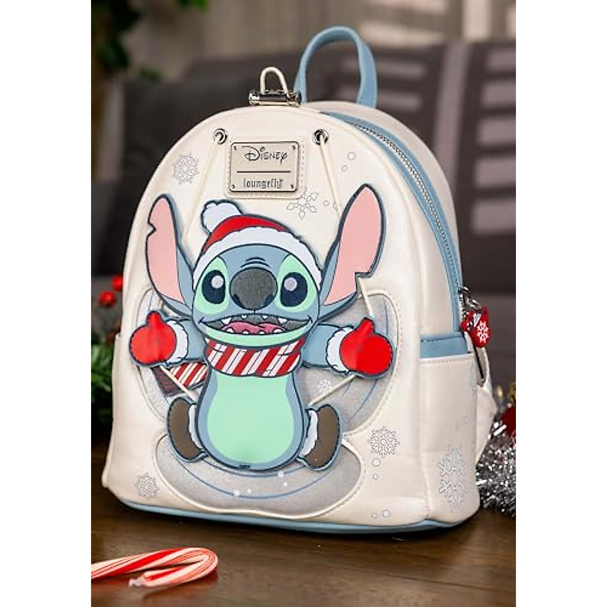 Loungefly Disney Stitch Holiday Snow Angel Glitter Mini Backpack