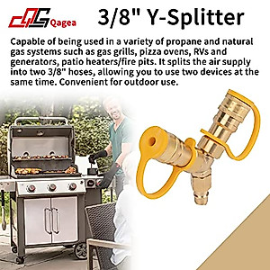 Qagea 3/8" Y Splitter, Low Pressure Propane Natural Gas Quick Connect/Disconnect Separator Fit for Weber Gas Grill, Pizza Oven, RV, Generator, Patio Heater/Fire Pit