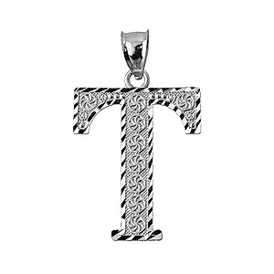 925 Sterling Silver Initial Letter T Charm Pendant, 0.7"