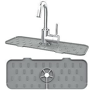 Kitchen Sink Splash Guard, Silicone Faucet Handle Drip Catcher Tray Mat, Sink Draining Pad Behind Faucet, Faucet Absorbent Mat, rying Mat for Kitchen Counter & Bathroom Kitchen Sink Splash Guard