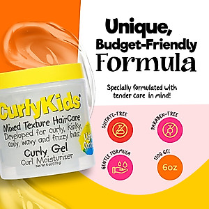 CurlyKids Curly Gel Curl Moisturizer - Hydrating Styling Gel for Kids Curly and Wavy Hair - Frizz Control, Shine Boost, Sulfate & Paraben-Free Formula | Effortless Hold Perfect for Ponytails, Bobs