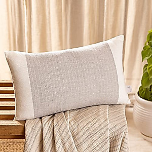 STITCH N STRING 12x20 Inches Pack of 2 White & Blue Linen Yarn Dyed Striped Boho Decorative Machine Stitches Bedroom Throw Pillows Covers for Bed & Couch Home Decor Cushion Covers