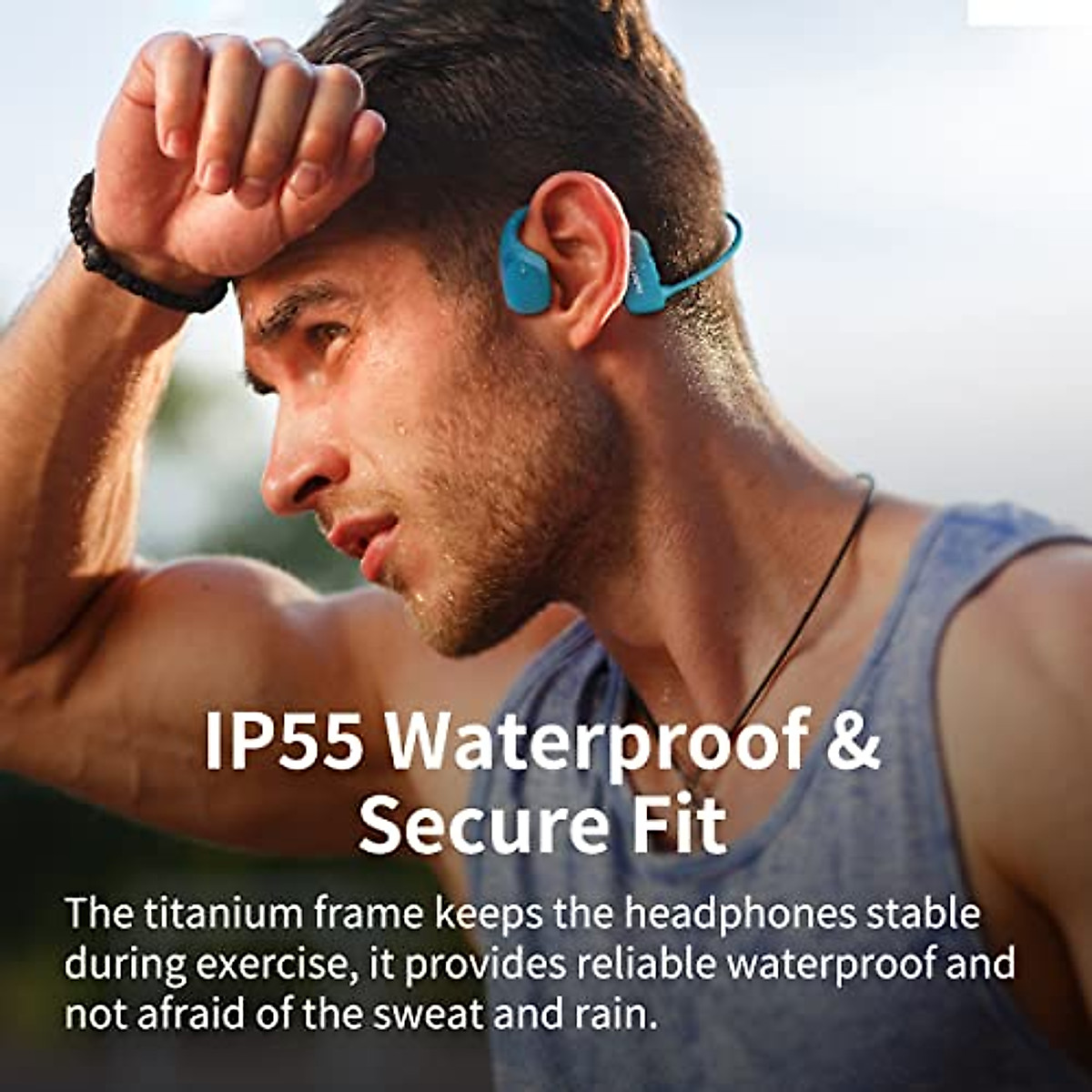 Bone Conduction Headphones Bluetooth, Hiteblaz Open Ear IP55 Waterproof Headphones Wireless Bluetooth 5.2 Sports Headphones with Mic, 6H Playtime Earphones for Workouts, Running, Cycling (Black-X1)