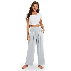 Gracyoga Wide Leg Yoga Pants for Women Casual Loose Cozy Sweatpants High Waisted Lounge Pajama Flowy Pants With Pockets