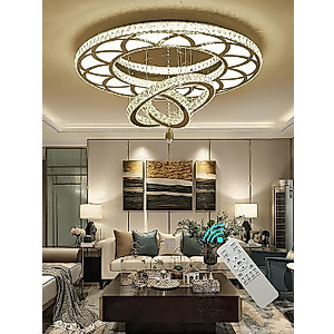 Flashing God W40inches Big Crystal Chandeliers Lampara De Sala Grande Moderna Flush Mount Large Pendant Chandeliers High Ceiling Chandelier for Living Room Dining Room Bedroom LED Dimmable 2700-6000k